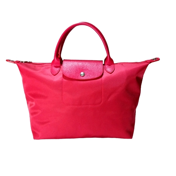 Longchamp | Bags | Longchamp Medium Le Pliage Club Red Leather Trim And ...